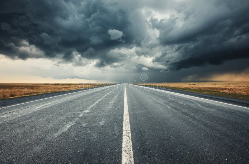 Lonely Highway Under Dark Clouds in an Open Landscape Stock Photo ...