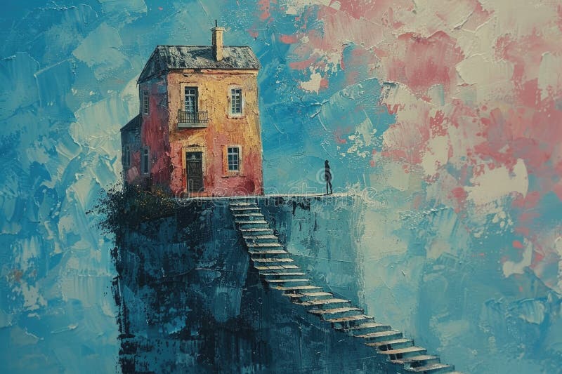 Lonely House on a Cliff with Steps Stock Photo - Image of tower, landscape: 347027526