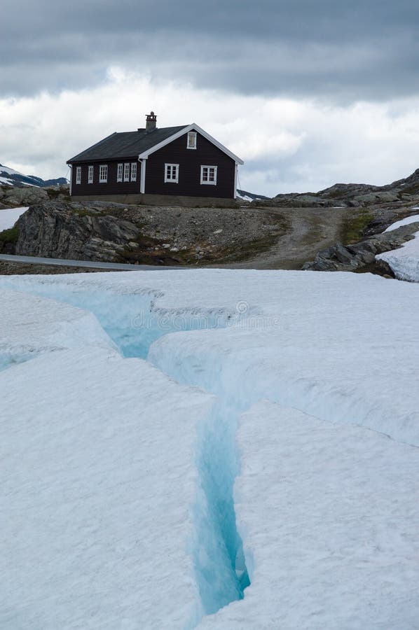 Lonely House in Snow and Ice Mountains Stock Image - Image of tourism ...