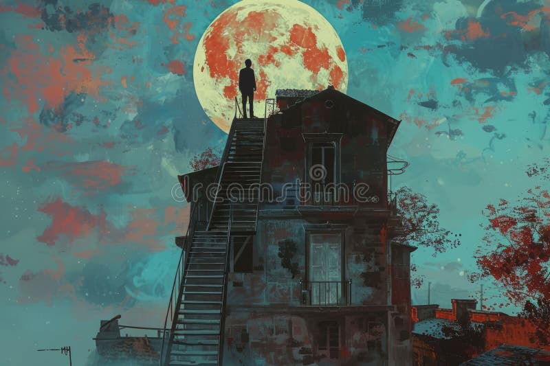 Lonely House with Steps in Drawing Style Stock Image - Image of stairs ...