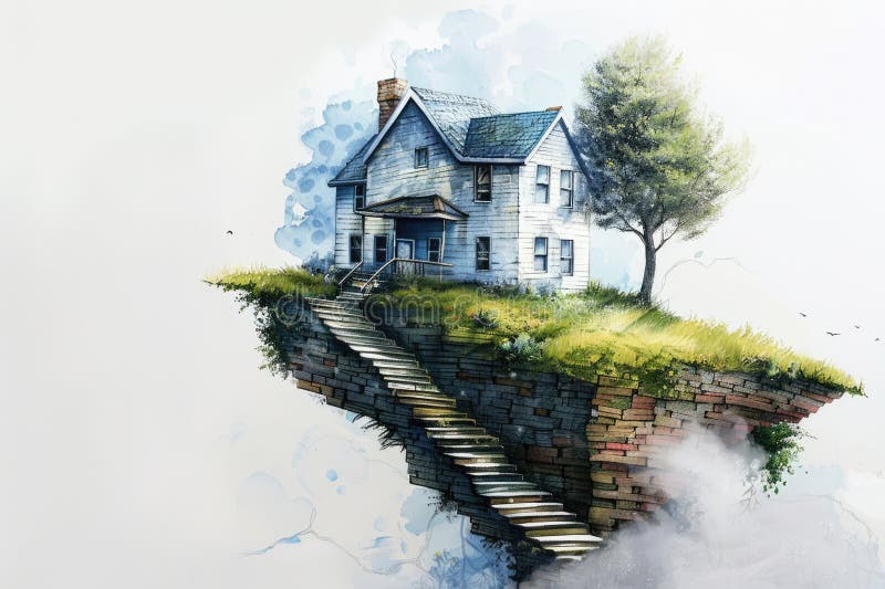 Lonely House with Steps in Drawing Style Stock Image - Image of ...