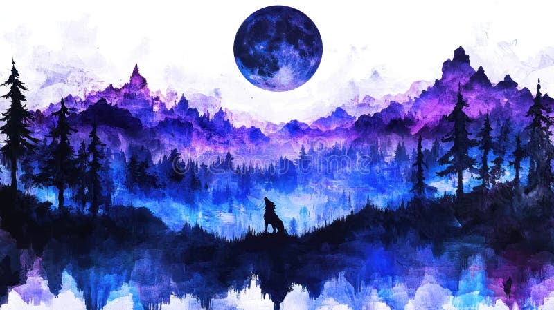 Lonely Howl - a Wolf Under the Full Moon in Deep Forest Stock ...