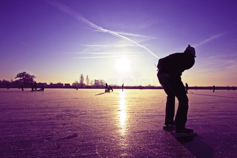 Lonely ice skater stock image. Image of cold, purple, nature - 4390729