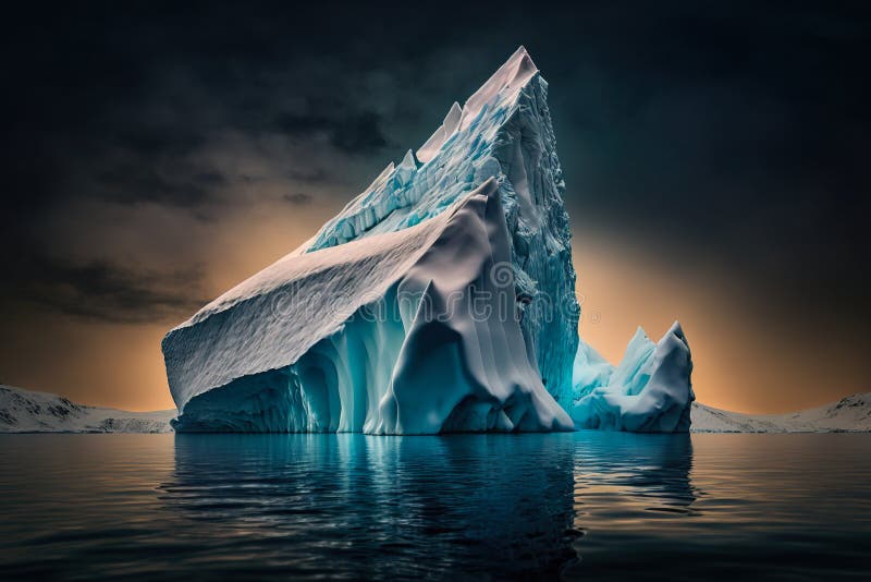 Lonely Iceberg in Arctic Ocean in Night. Stock Illustration ...