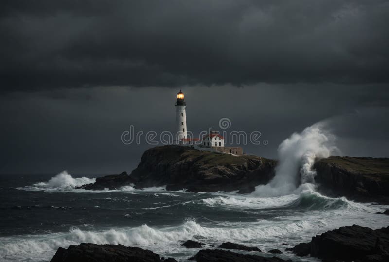 A Lonely Lighthouse in a Storm Stock Image - Image of storm, cloud ...