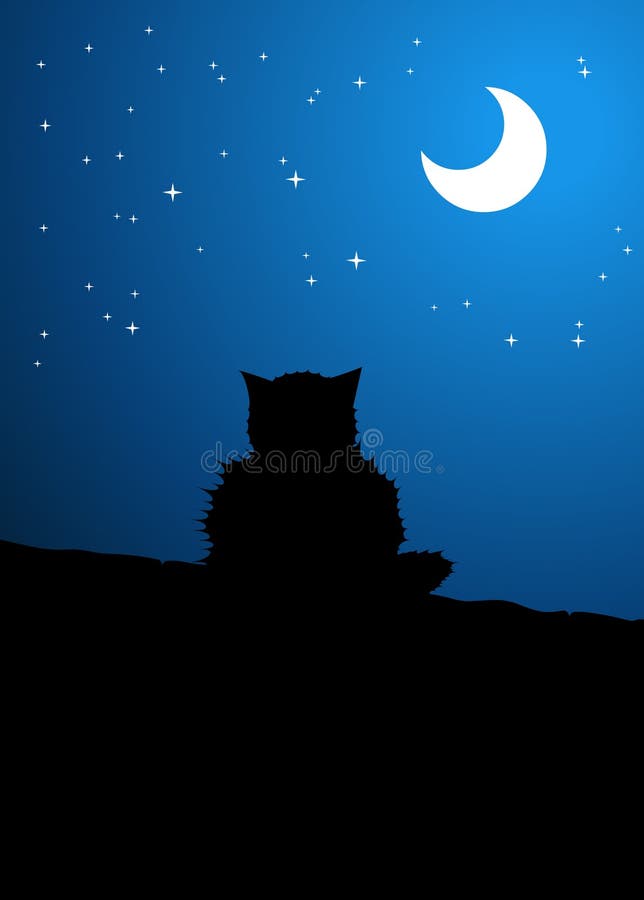 Alone Blue Cartoon Cat At Night Stock Vector - Illustration of evening ...