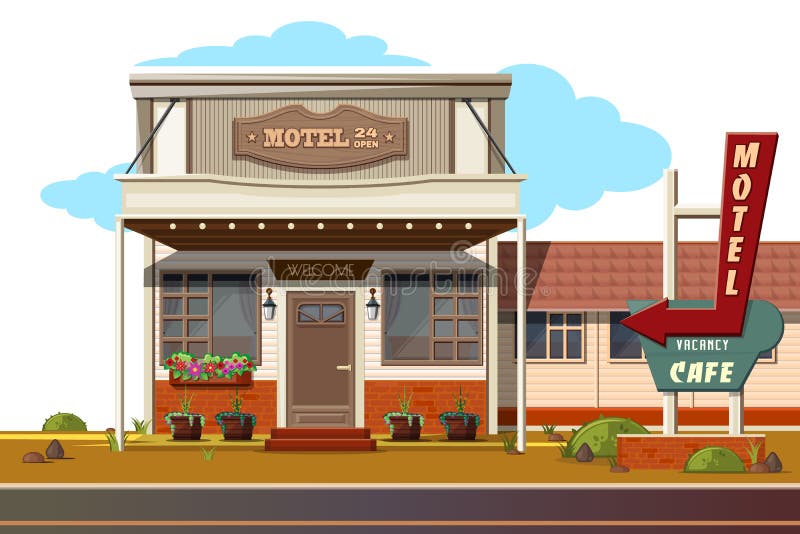 Lonely Little Cozy Motel and Roadside Cafe Stock Vector - Illustration ...