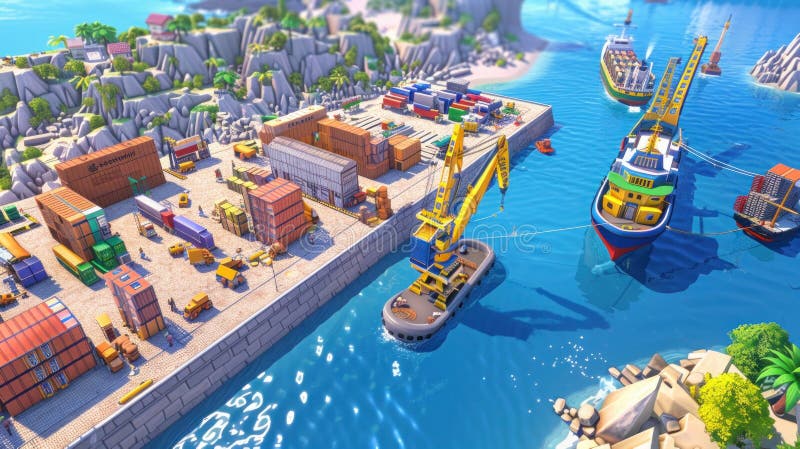 Lonely Loader Crane: Aerial View of Empty Seaport Stock Illustration ...