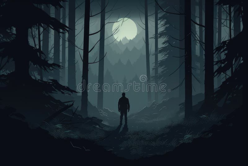 Lonely Lost Man in Dark Forest Landscape AI Generated Stock ...