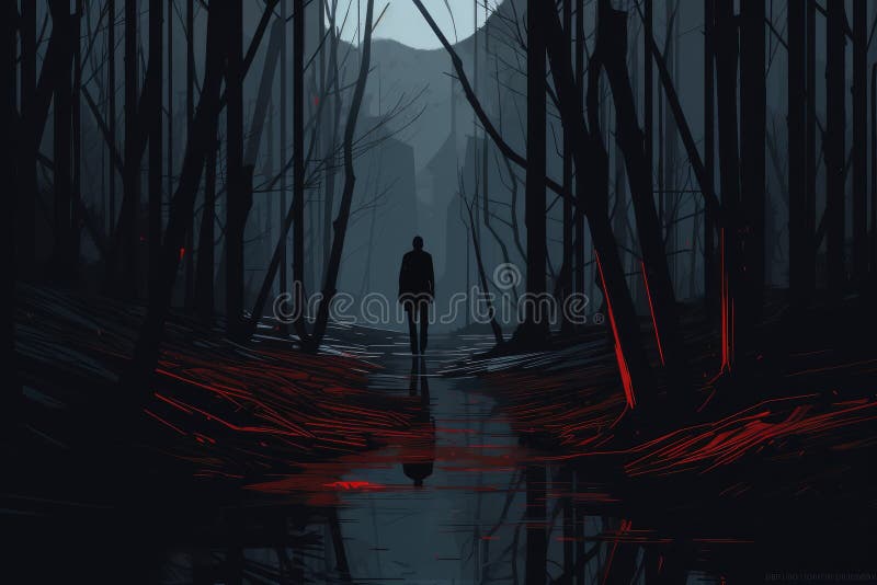 Lonely Lost Man in Dark Forest Landscape AI Generated Stock ...