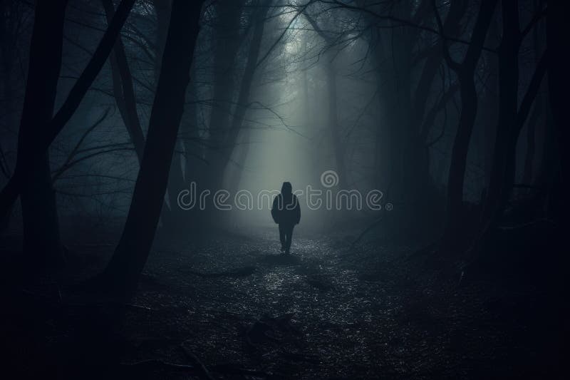 Lonely Lost Person in Dark Forest Landscape AI Generated Stock ...