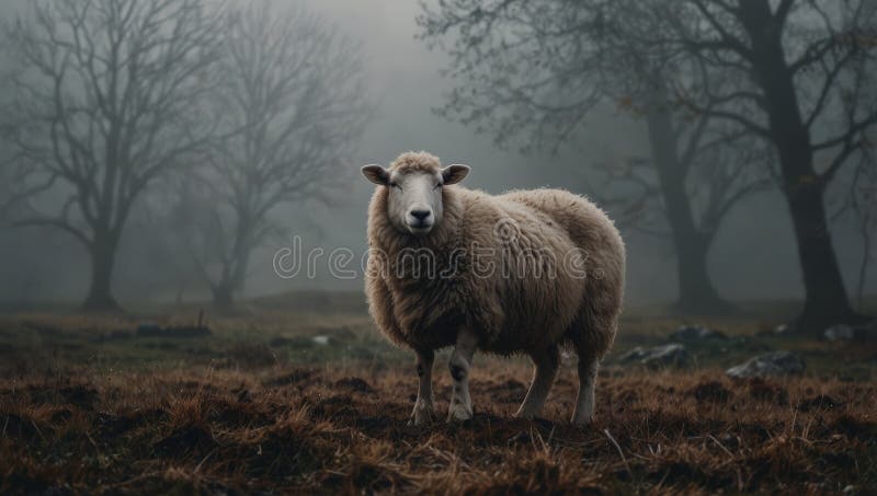 A Lonely Lost Sheep in Fog Suitable To Add Text. Stock Illustration ...