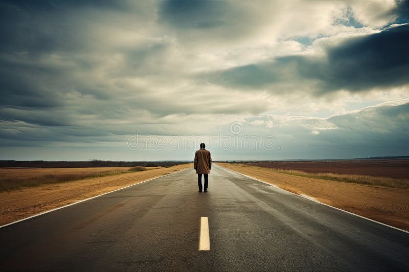 Lonely man on empty road stock illustration. Illustration of running ...