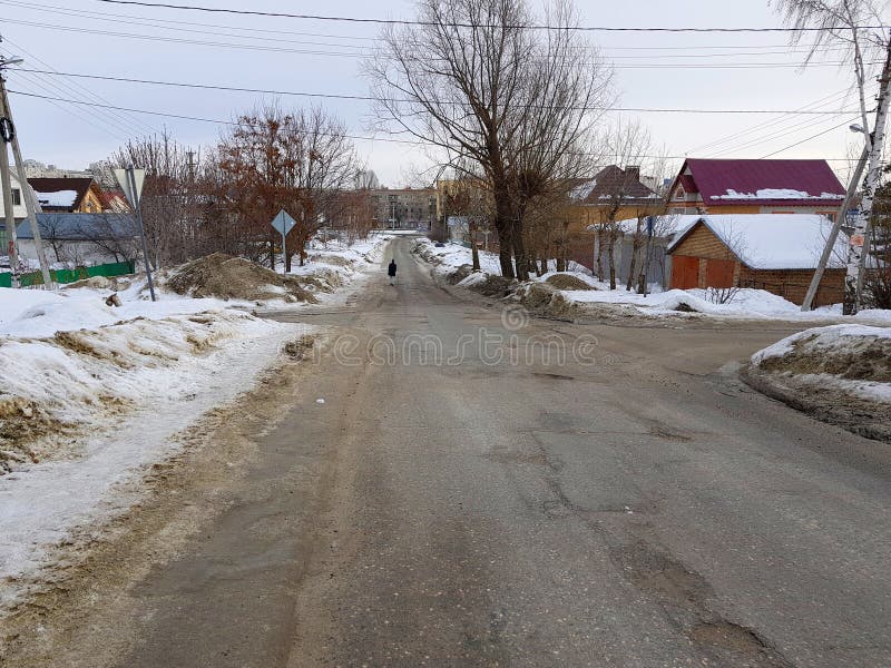 Lonely Man on an Empty Road in Winter or Spring Stock Image - Image of ...