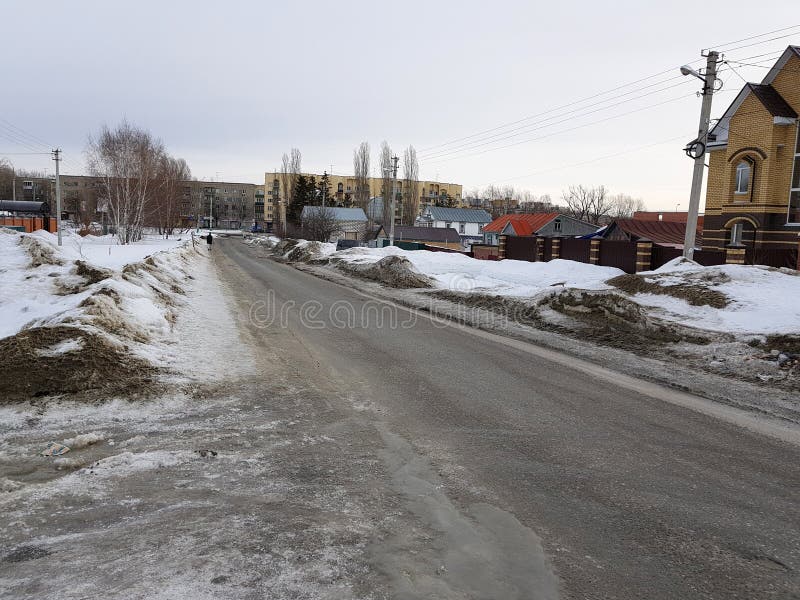 Lonely Man on an Empty Road in Winter or Spring Stock Image - Image of ...