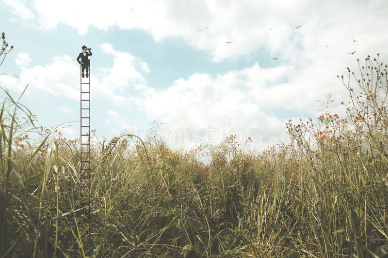 Lonely Man on an Infinite Ladder Looking with His Telescope Beyond the ...