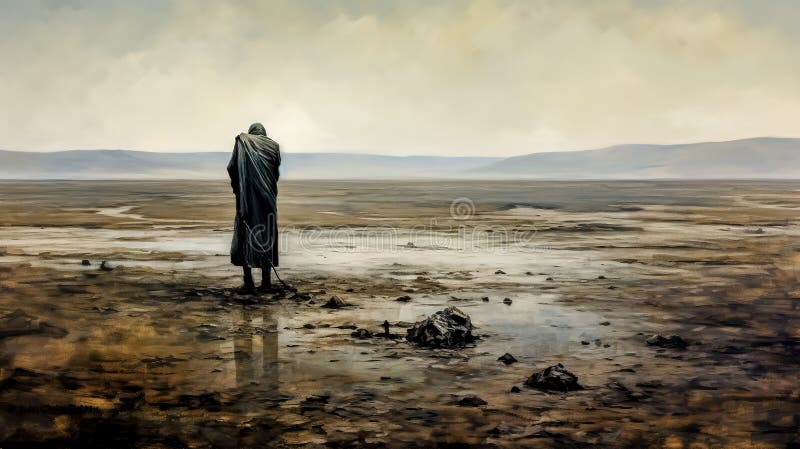 A Lonely Man in a Land Ravaged by the Element, Devastated Land Stock ...