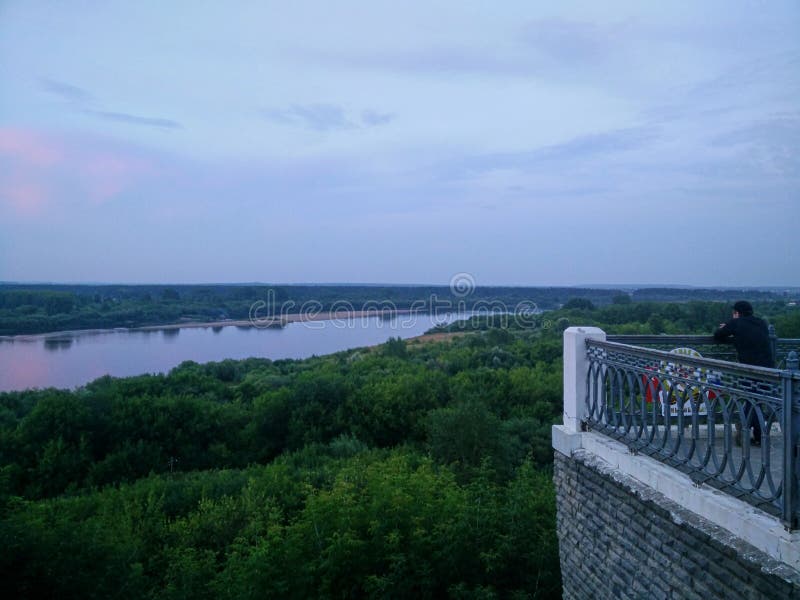 Lonely Man Looking on the River and the Forest from Above Editorial ...