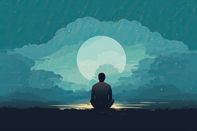 Lonely Man Sit in Clouds AI Generated Stock Illustration - Illustration ...