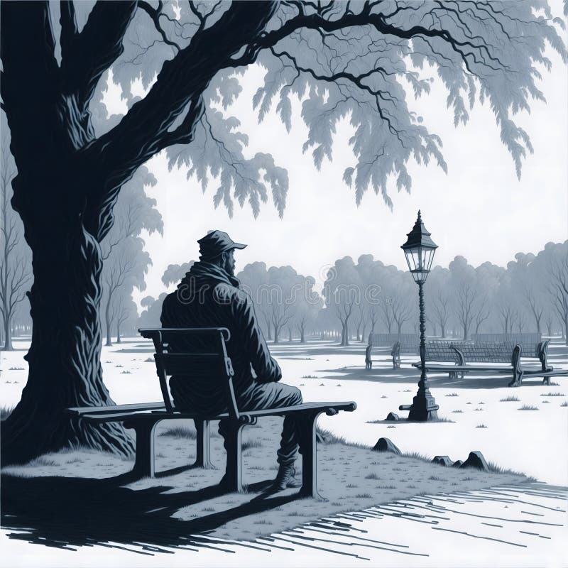 Person Sitting On A Bench Drawing