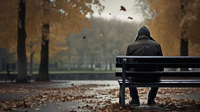 Lonely Man Sitting on Bench Stock Image - Image of outdoor, adult ...
