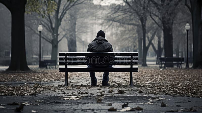 Lonely Man Sitting on Bench Stock Photo - Image of loneliness, people ...