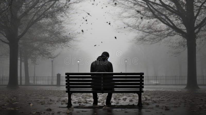 Lonely Man Sitting on Bench Stock Image - Image of relaxation ...