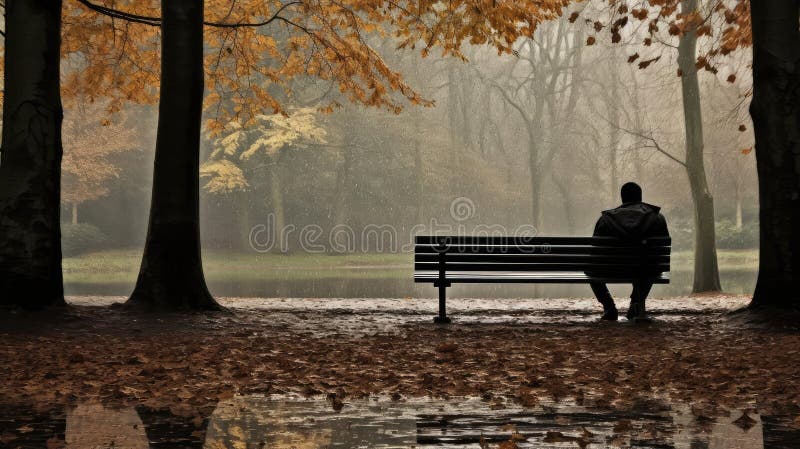Lonely Man Sitting in Park on Bench Stock Image - Image of solitary ...