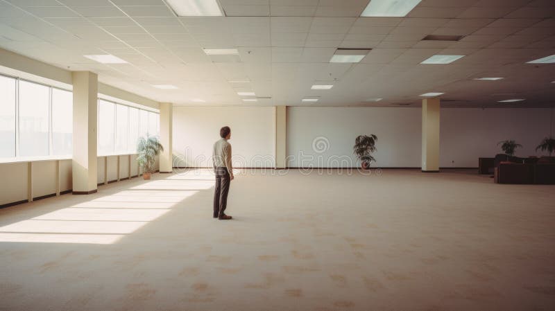 Lonely Man Standing in an Empty White Office in Daylight Stock ...
