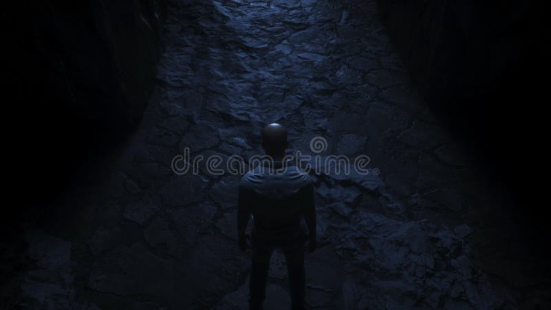 A Lonely Man Stands in Front of a Light Portal. 3d Rendering. Stock ...