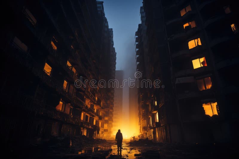 Lonely Man Walking at Night. Generative AI Stock Illustration ...