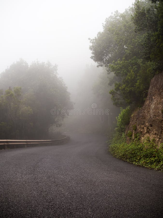 Lonely Mountain Road with Fog Stock Photo - Image of countryside ...