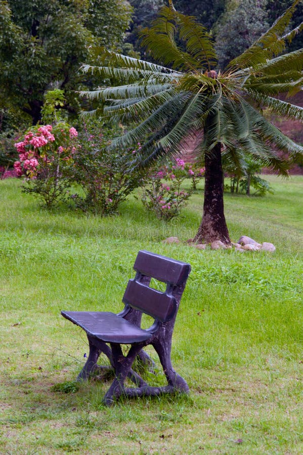Lonely Old Concrete Cosy Bench in a Public Park Area. Stock Image ...