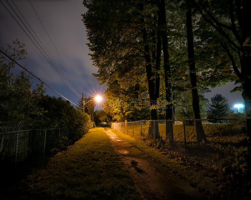 Lonely Path at Night stock photo. Image of spooky, park - 31029046
