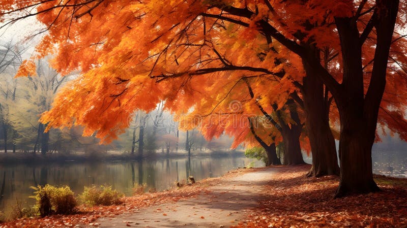 The Lonely Pathway among Golden Maple Trees in Autumn Stock ...