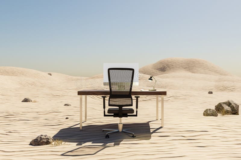 Lonely Pc Workplace in Large Desert Environment Remote Work and Digital ...