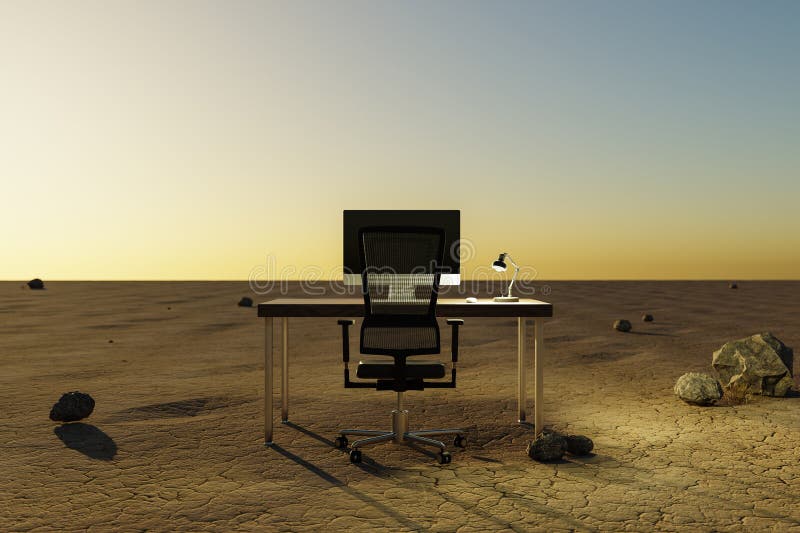 Lonely Pc Workplace in Large Desert Environment Remote Work and Digital ...