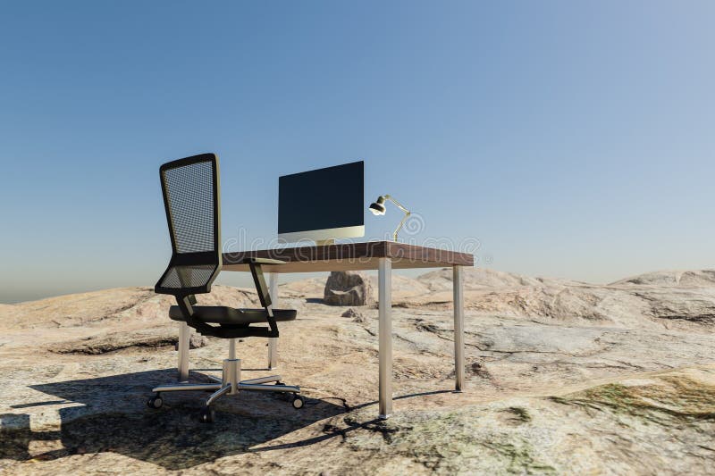 Lonely Pc Workplace in Large Desert Environment Remote Work and Digital ...