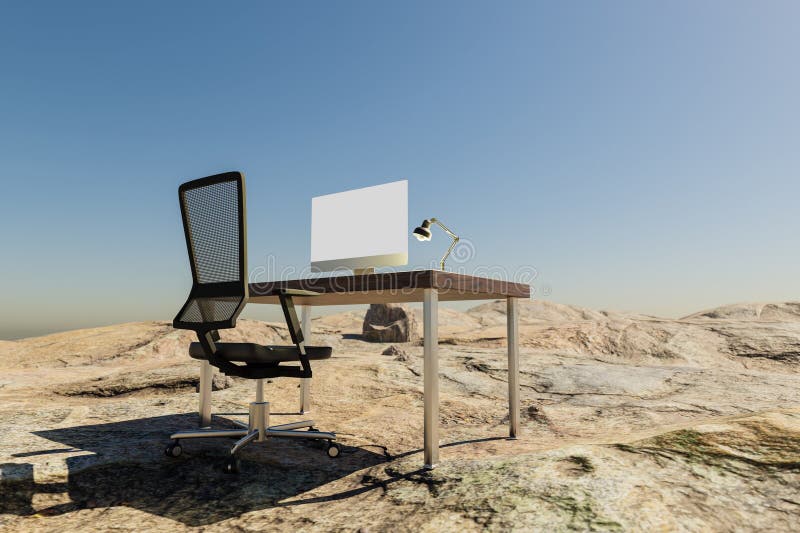 Lonely Pc Workplace in Large Desert Environment Remote Work and Digital ...