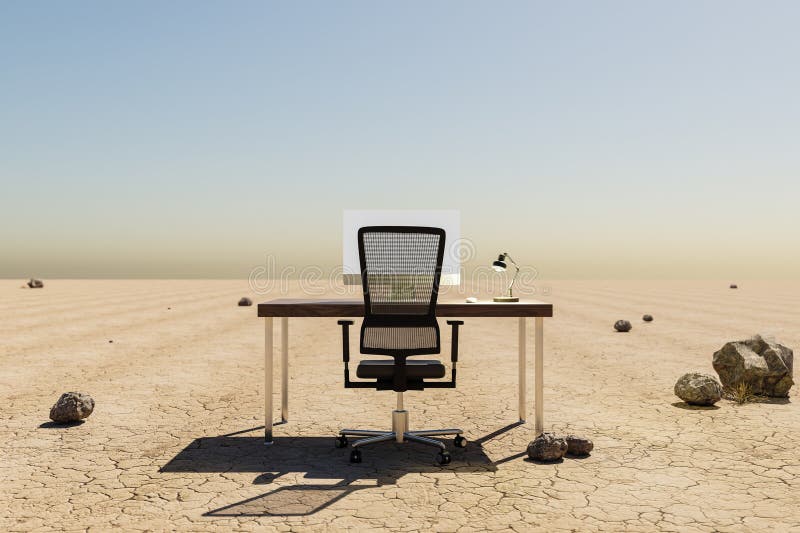 Lonely Pc Workplace in Large Desert Environment Remote Work and Digital ...