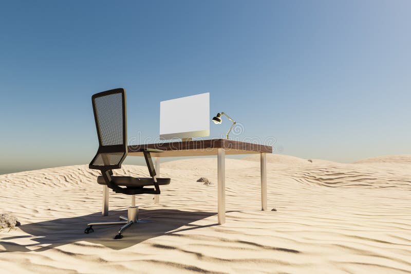 Lonely Pc Workplace in Large Desert Environment Remote Work and Digital ...
