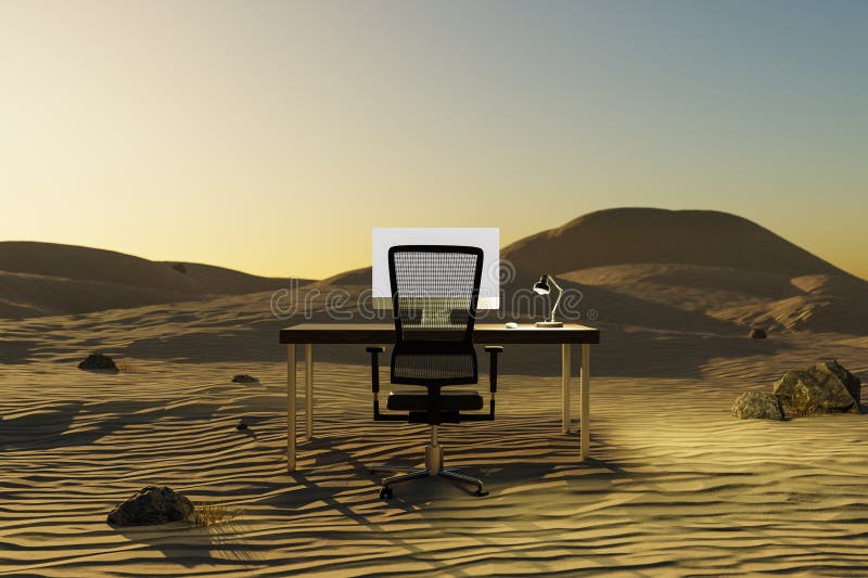 Lonely Pc Workplace in Large Desert Environment Remote Work and Digital ...