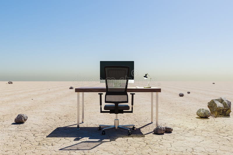 Lonely Pc Workplace in Large Desert Environment Remote Work and Digital ...