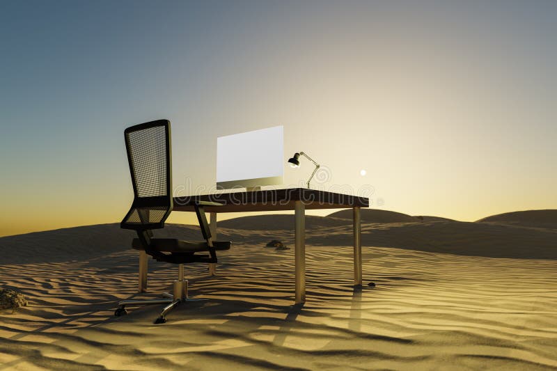 Lonely Pc Workplace in Large Desert Environment Remote Work and Digital ...
