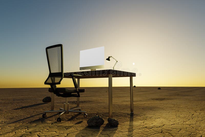 Lonely Pc Workplace in Large Desert Environment Remote Work and Digital ...