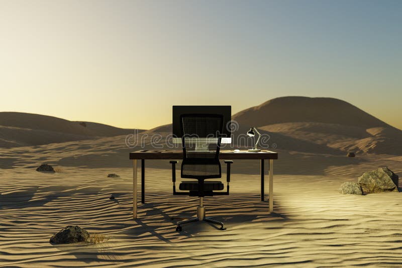Lonely Pc Workplace in Large Desert Environment Remote Work and Digital ...