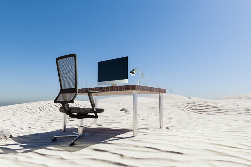 Lonely Pc Workplace in Large Desert Environment Remote Work and Digital ...