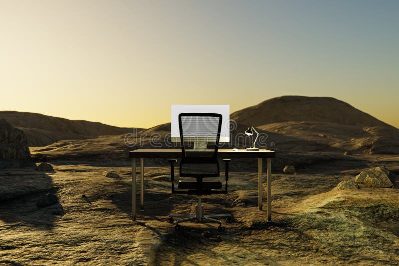 Lonely Pc Workplace in Large Desert Environment Remote Work and Digital ...