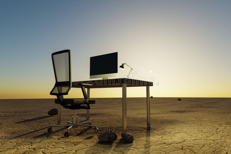 Lonely Pc Workplace in Large Desert Environment Remote Work and Digital ...