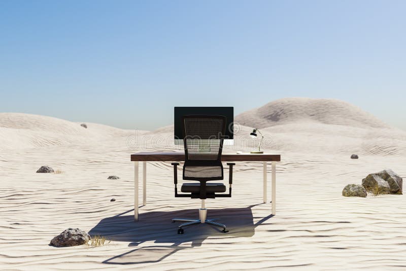 Lonely Pc Workplace in Large Desert Environment Remote Work and Digital ...